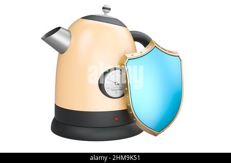 Electric kettle with shield, 3D rendering isolated on white background ...