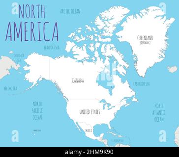 Color political map of North America with borders of countries Stock ...