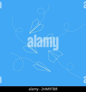 Set of vector illustrations of paper plane icons. Outline simple craft ...