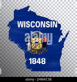 Wisconsin flag on map, transparent background, Clipping path Stock ...