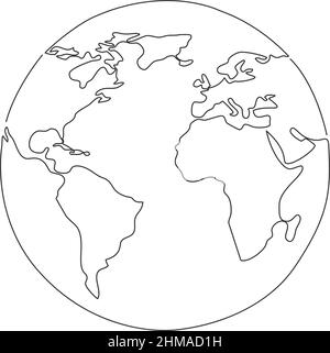 Continuous Earth line drawing symbol. World map one line art. Earth ...