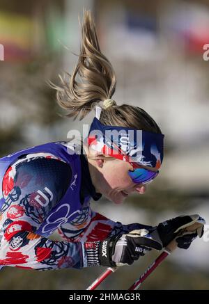 Maiken Caspersen Falla, of Norway, competes during the women's team ...