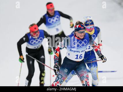 Maiken Caspersen Falla, of Norway, competes during the women's team ...