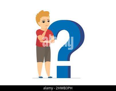 Little boy kid asking question flat style design vector illustration ...