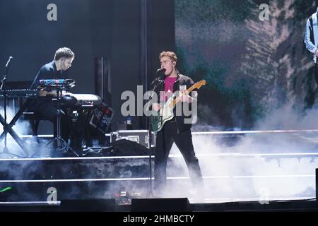 Sam Fender performs during The BRIT Awards 2025 at London's O2 Arena ...
