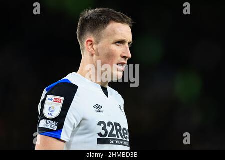 Craig Forsyth #3 of Derby County reacts after Tom Lawrence #10 of Derby ...