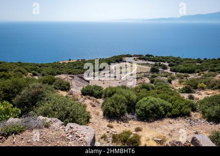 Assos theater, ancient Greek archeological site, overlooking the Aegean ...