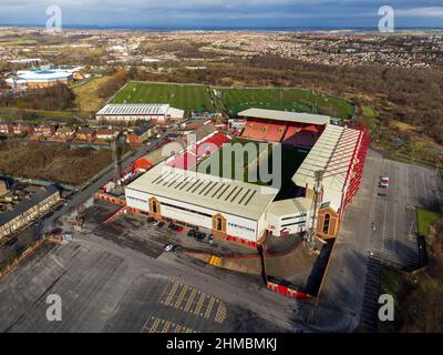 aerial view of Barnsley FC football ground Oakwell Stadium, South ...