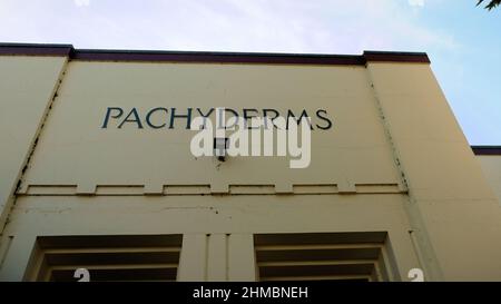 Exterior view of the abandoned Pachyderm House at the San Francisco Zoo ...