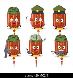 A charming soldier red chinese lamp cartoon picture bring a gun machine ...