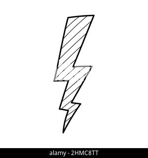 Hand drawn striped electric lightening element. Comic doodle sketch ...
