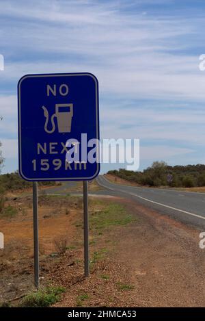 No fuel warning sign on a remote Outback dirt road near Borroloola ...