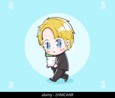 overworked businessman carrying paper documents stack with alarm clock ...