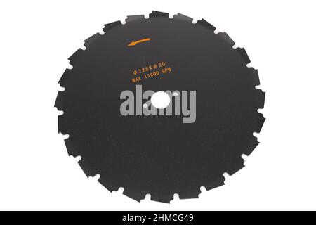 Metal cutting disc for lawn mower trimmer on a white isolated ...