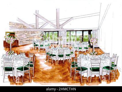 Colour sketch of a function suite Stock Photo - Alamy