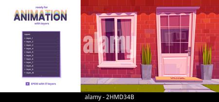 Parallax background cottage at summer 2d landscape, wooden house on ...