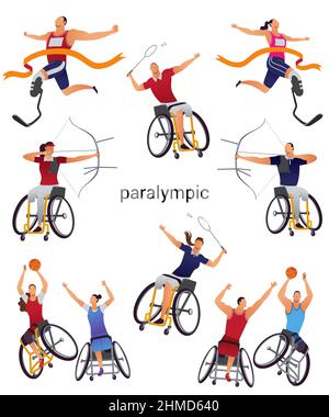 Set of athletic people with disabilities. Paralympic disabled athletes ...