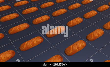 Fresh pastries lying on separate 3d render squares in lined space ...