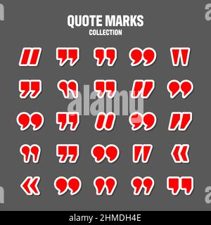 Quotation marks vector collection. Red quotes icon. Colorful stickers ...