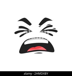 Cartoon face, disgust or sneezing vector emotion with closed eyes and ...