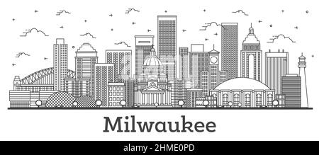 Outline Milwaukee Wisconsin City Skyline with Modern Colored Buildings ...
