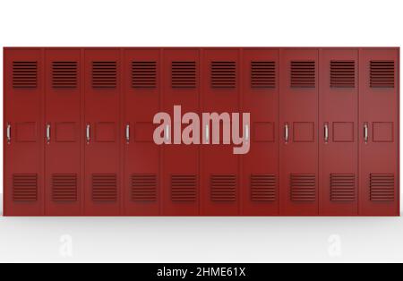 lockers red primary secondary school in a row image 3d illustration ...