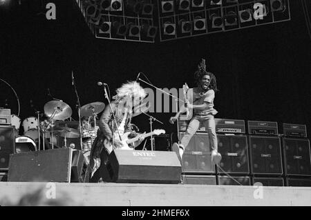 Irish guitarist Bernie Tormé and English bass player Everton Williams ...