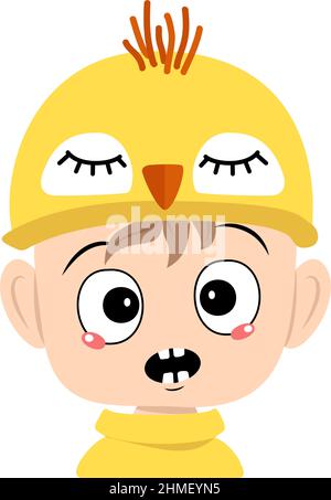 Avatar of child with emotions panic, surprised face, shocked eyes in ...