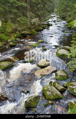River flowing over stones, River Vydra, Antygl, Okres Klatovy, Plzensky ...