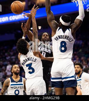 Minnesota Timberwolves forward Jaden McDaniels (3) stands on the court ...