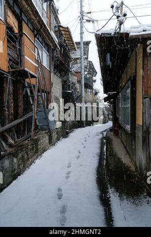 iida, nagano, japan, 2022/10/02 , small and narrow roads in iida city ...