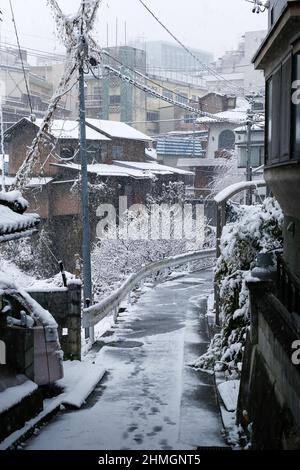 iida, nagano, japan, 2022/10/02 , small and narrow roads in iida city ...