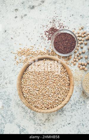 assortment of different types of cereals in bowls Stock Photo - Alamy
