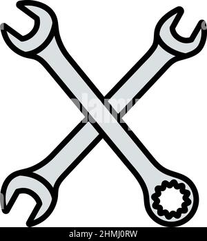 Icon Of Crossed Wrench. Editable Bold Outline With Color Fill Design ...