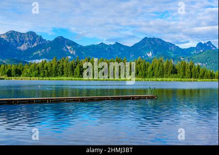 Lake Hopfensee near Fuessen - View of Allgaeu Alps, Bavaria, Germany ...