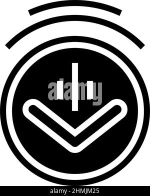 Scrolling down button black glyph icon. Three downward arrows for mobile app interface ...