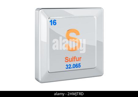Sulfur S chemical element. Sulfur Sign with atomic number. Chemical 16 ...