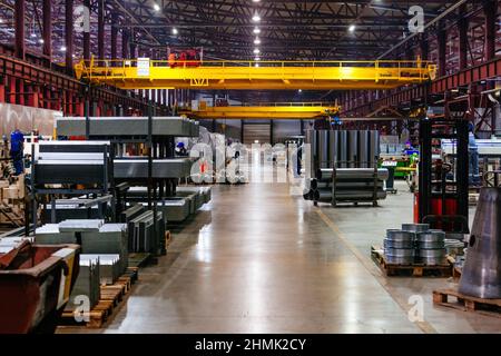 Metal profile factory production line. Manufactured metal parts Stock ...