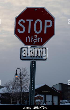 Bilingual stop sign in Whitehorse, Yukon, Canada Stock Photo - Alamy