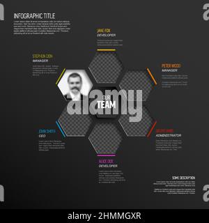 Company team members color hexagon mosaic presentation template with ...