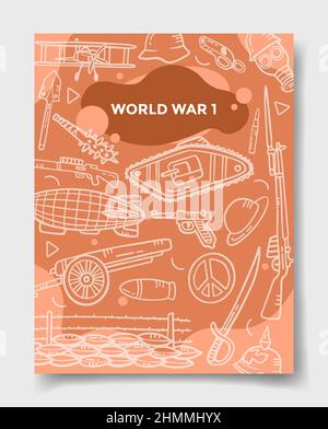 world war 1 history concept doodle hand drawn set collections with ...