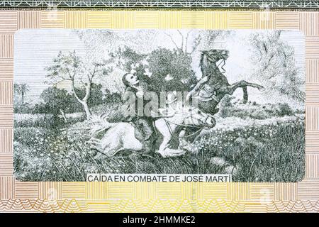 Death of Jose Marti in combat atop a horse at the Battle of Dos Rios ...