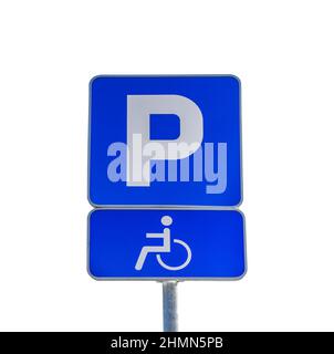 Big blue P sign for parking and parking sign for persons with ...
