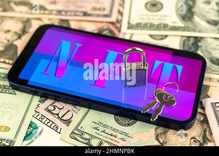 Blocking NFT technology. Ban for non fungible token concept. NFT with ...