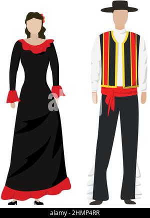 Girl and man in Spanish folk national festive costumes - Vector ...
