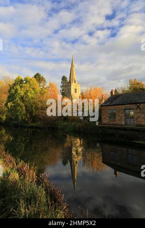 Holy Trinity church, river Nene, Denford village on the river Nene ...
