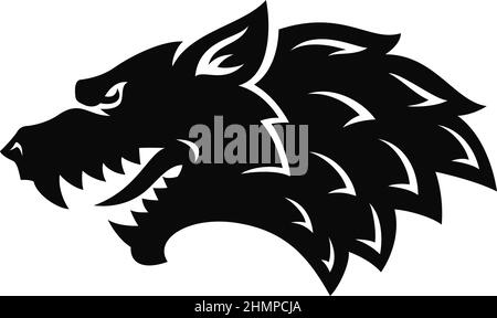 Heraldic style wolf head design. Line and silhouette wolf. Vector ...