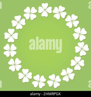 Clover frame. Four leaf green shamrock border with text space. Vector empty background isolated ...
