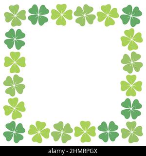 Four-leaf clover square frame isolated on a green background. Vector ...