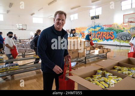 NFL commissioner Roger Goodell, left, talks with Indianapolis Colts ...